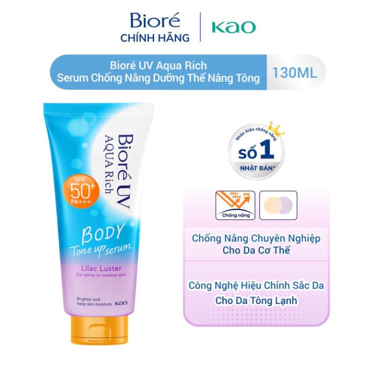 Biore UV Aqua Rich Serum Chống Nắng Dưỡng Thể Nâng Tông Lilac Luster 130ml